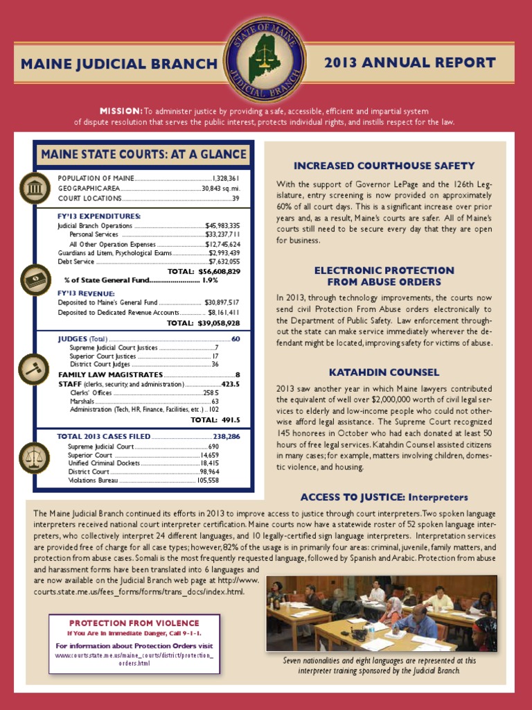 Maine Judicial Branch 2013 Annual Report: Maine State Courts: at A ...