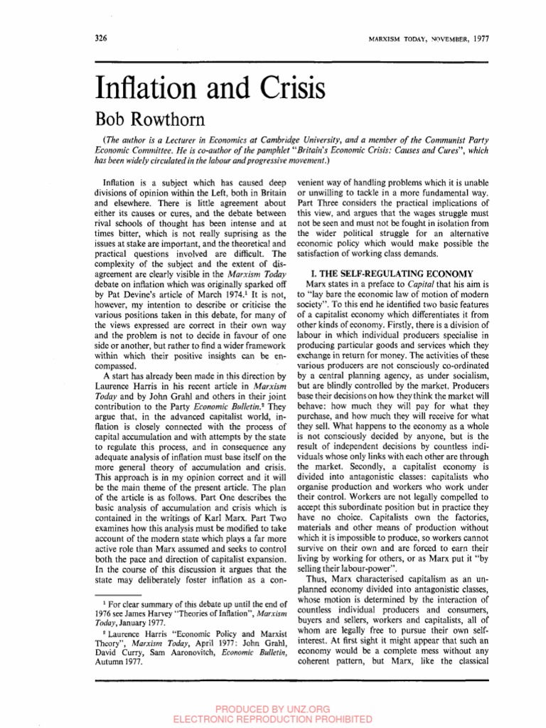 Inflation and Crisis: Bob Rowthorn | PDF | Capitalism | Labour Economics