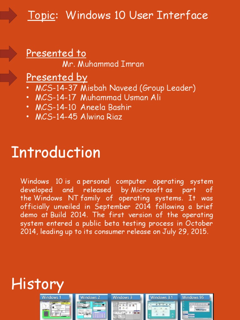 Topic: Windows 10 User Interface: Presented by Presented To | PDF ...