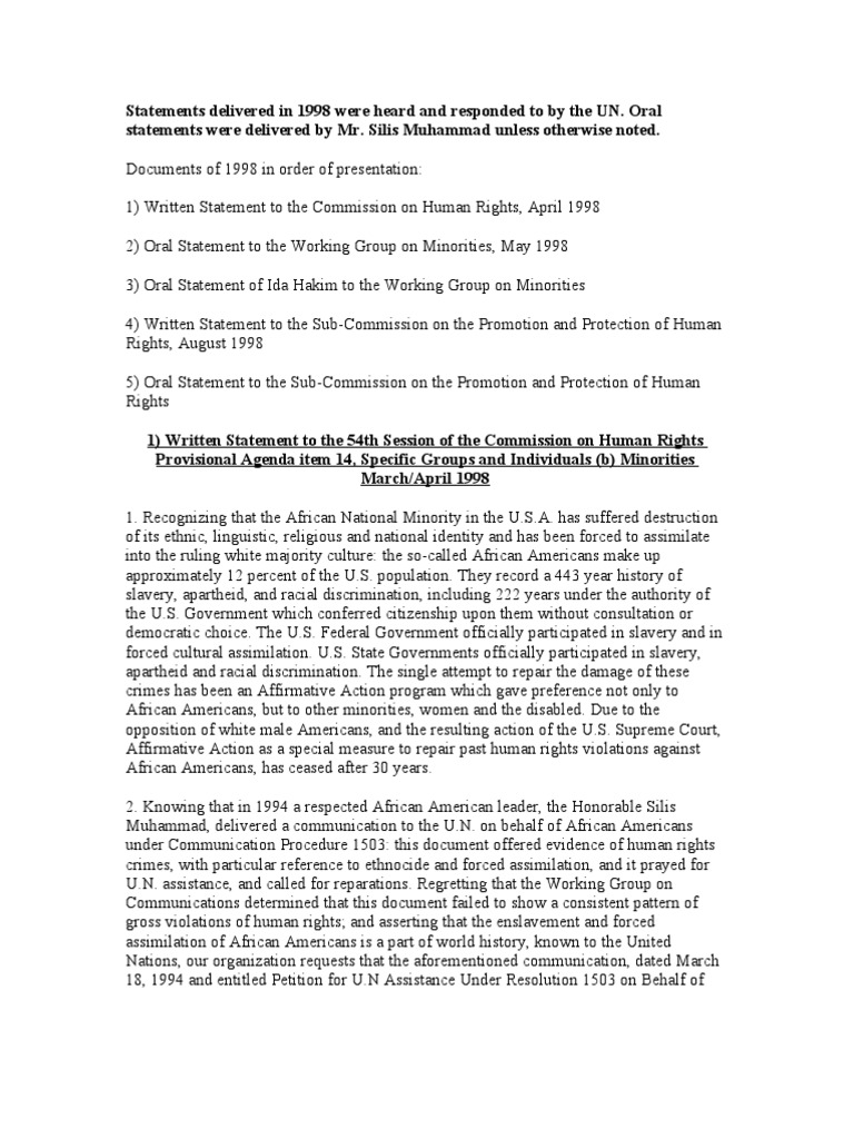 UN Human Rights Statements on African Americans | PDF | Natural And ...