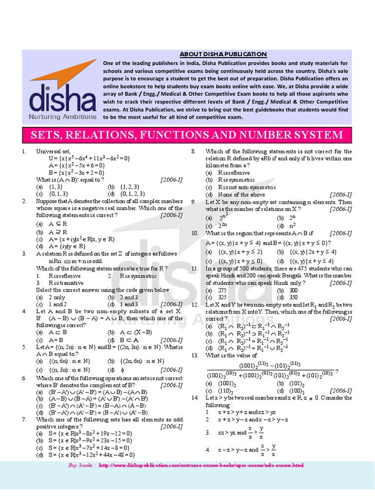 Sets, Relations, Functions and Number System | PDF | Mathematical Logic | Mathematical Concepts