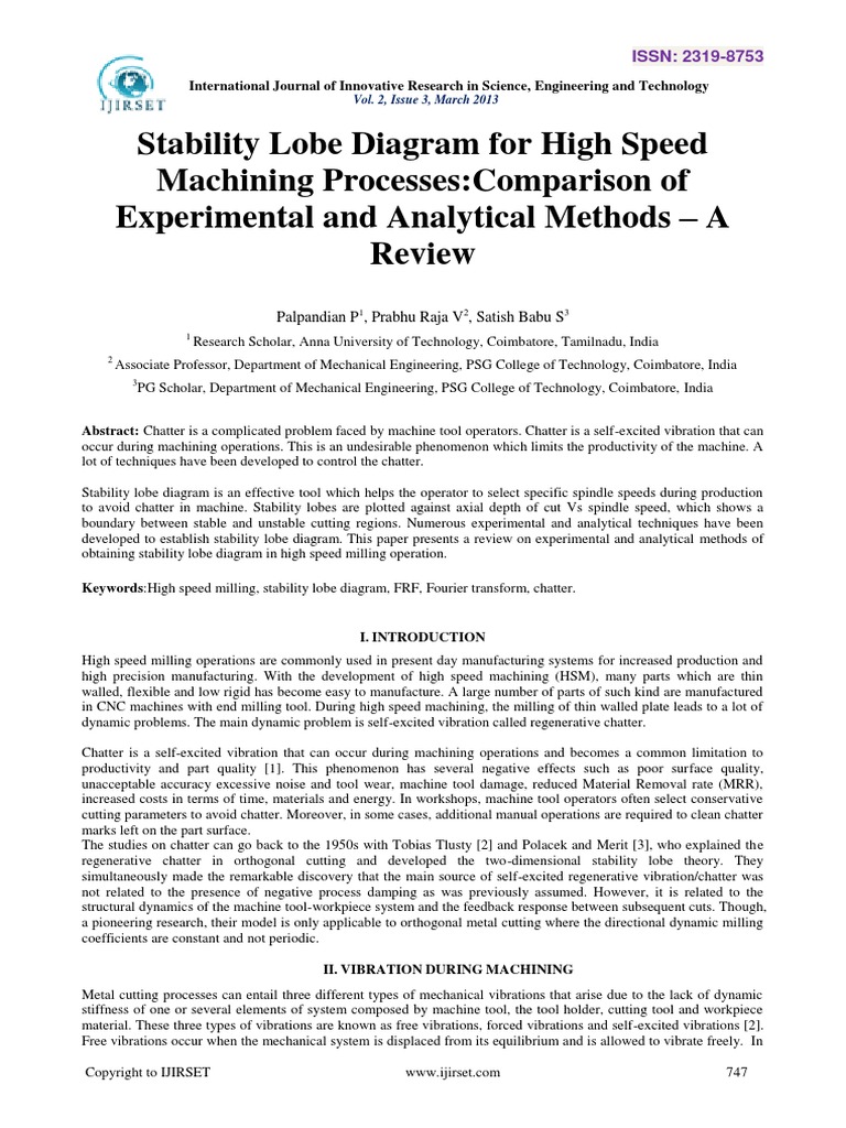Stability Lobe Diagram For High Speed Machining Processes:Comparison of ...