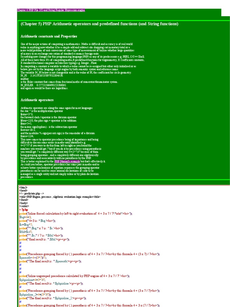 (Chapter 5) PHP Arithmetic Operators and Predefined Functions (And String Functions) | PDF ...