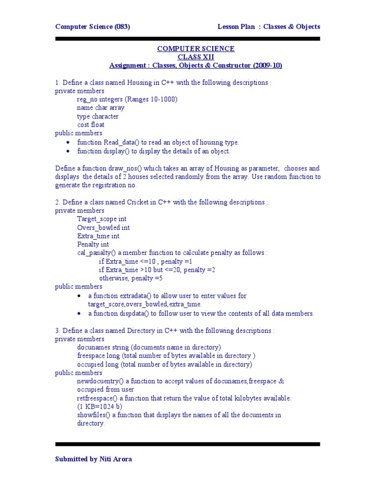 Classes Assignment Pdf Subroutine Constructor Object Oriented 3520