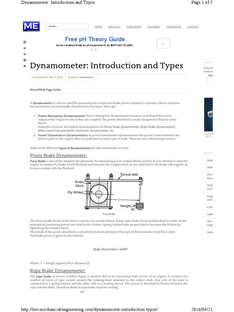 Dynamometer: Introduction and Types: Free PH Theory Guide | PDF | Brake ...