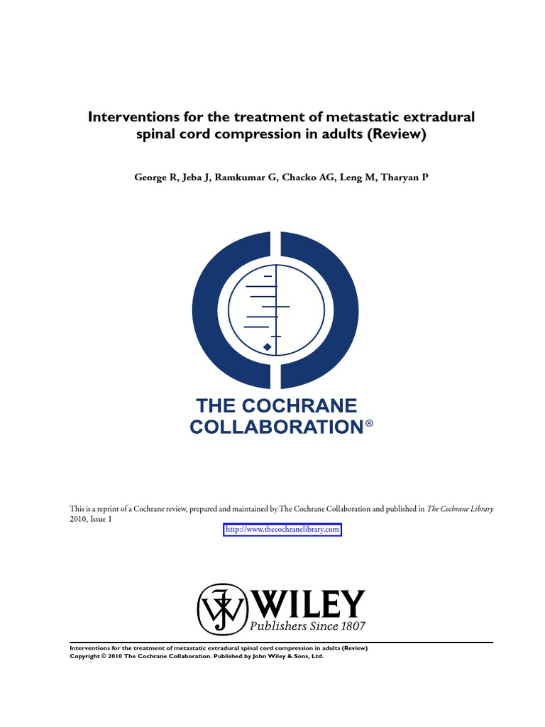 Interventions For The Treatment of Metastatic Extradural Spinal Cord ...