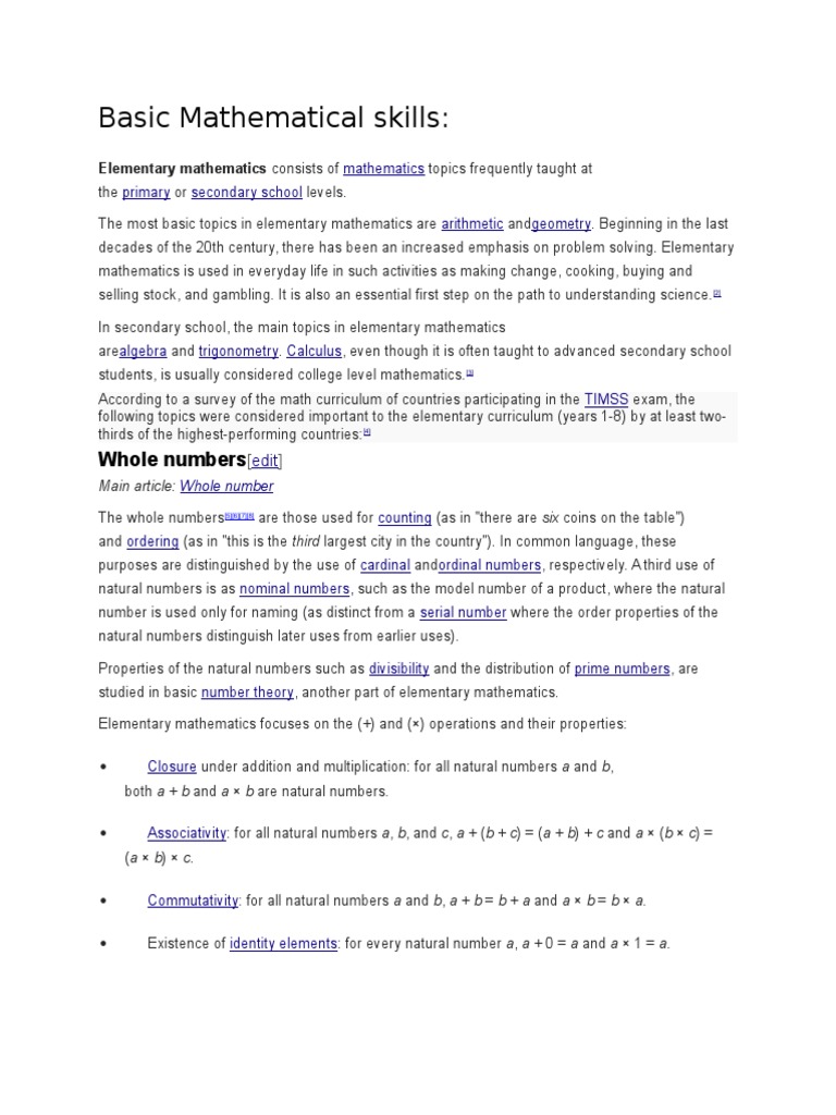 Basic Mathematical Skills:: Whole Numbers | PDF | Fraction (Mathematics ...
