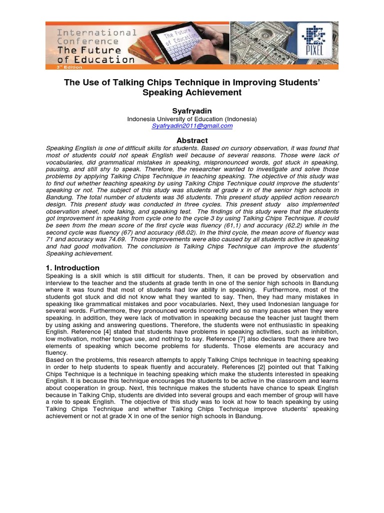 The Effectiveness of the Talking Chips Technique in Improving EFL ...