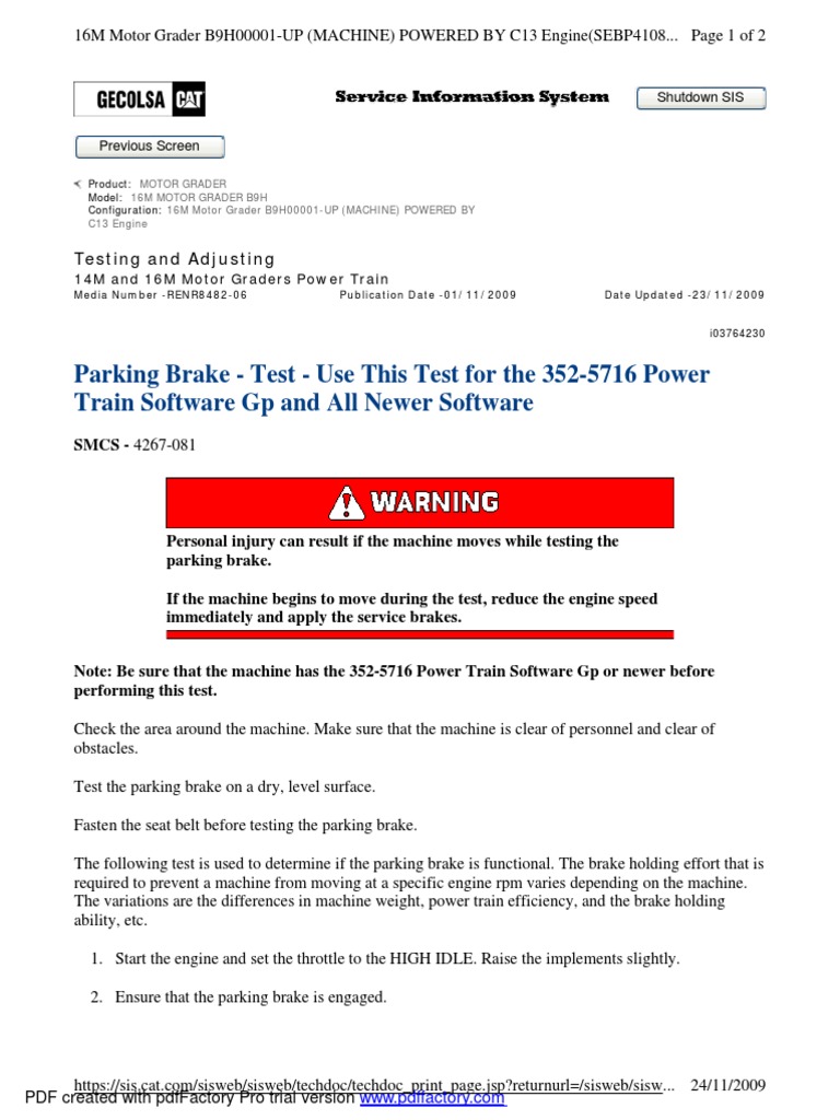 Parking Brake - Test | PDF | Transmission (Mechanics) | Brake