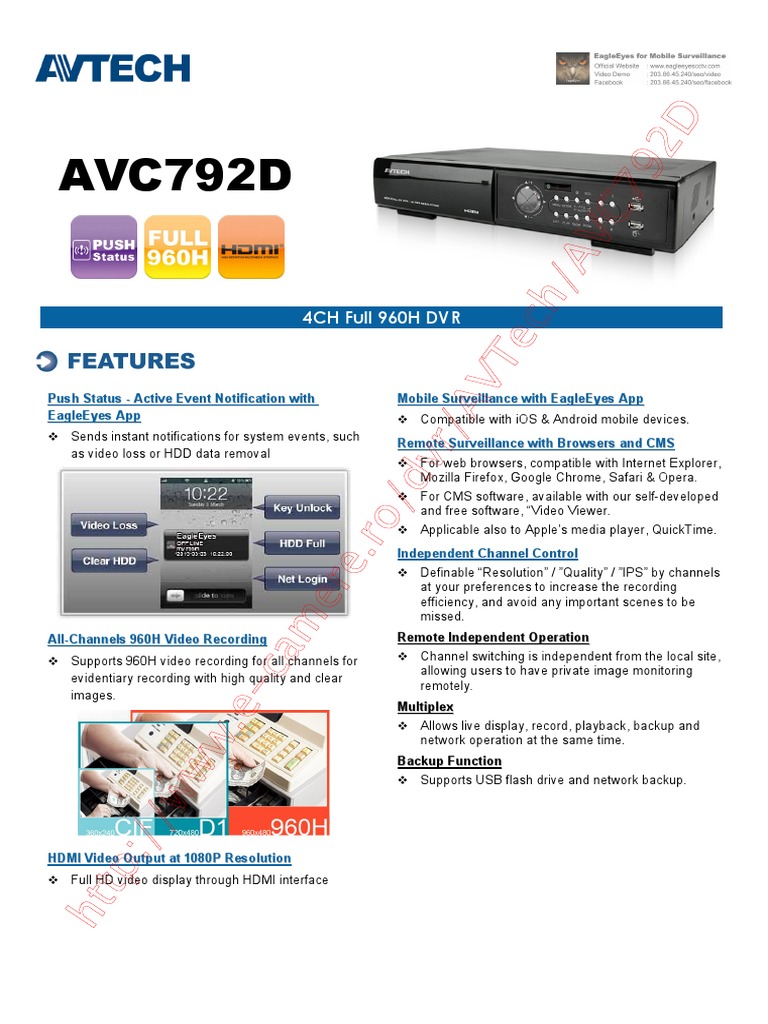 DVR Avtech Avc792d en | PDF | Digital Video Recorder | Video