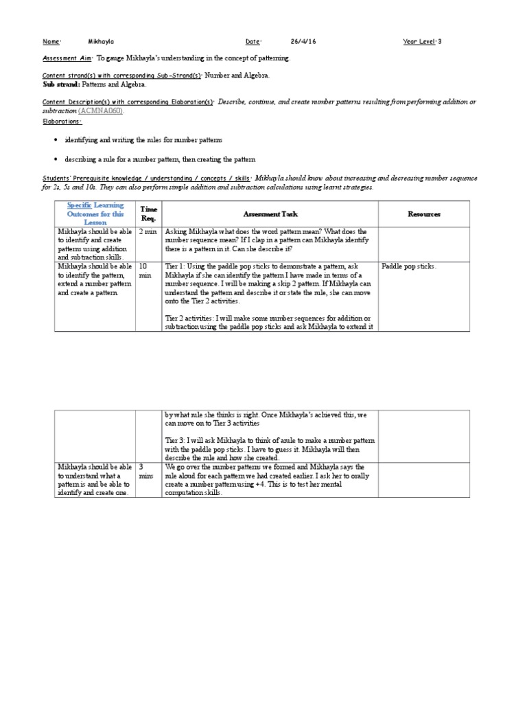 Lesson Planning Template Assessment Task | PDF