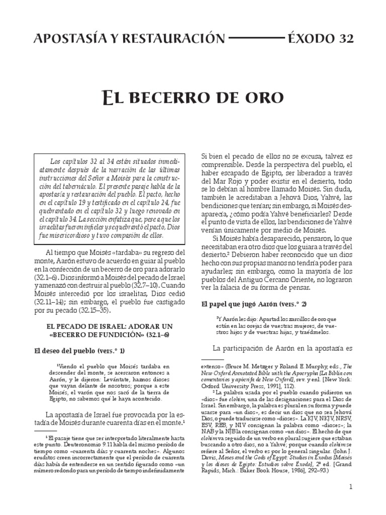 El Becerro de Oro | PDF | Moisés | Libro del éxodo