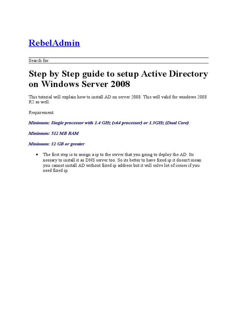Step by Step Guide to Setup Active Directory on Windows Server 2008 | PDF | Active Directory ...