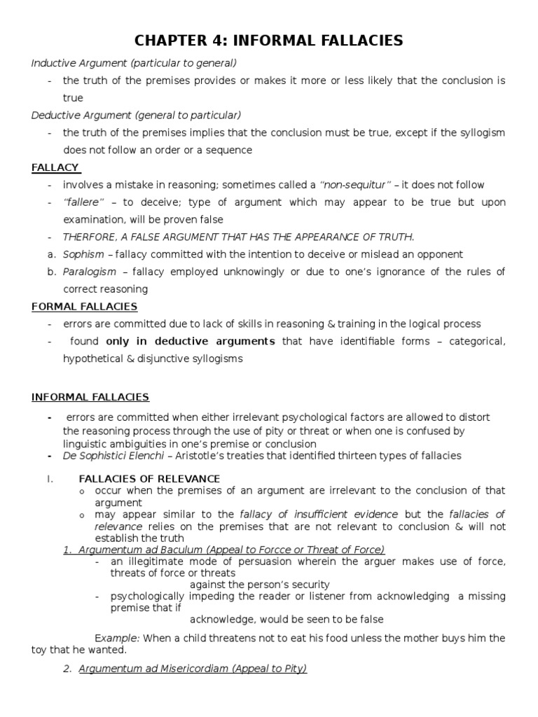 Informal Fallacies | Fallacy | Argument