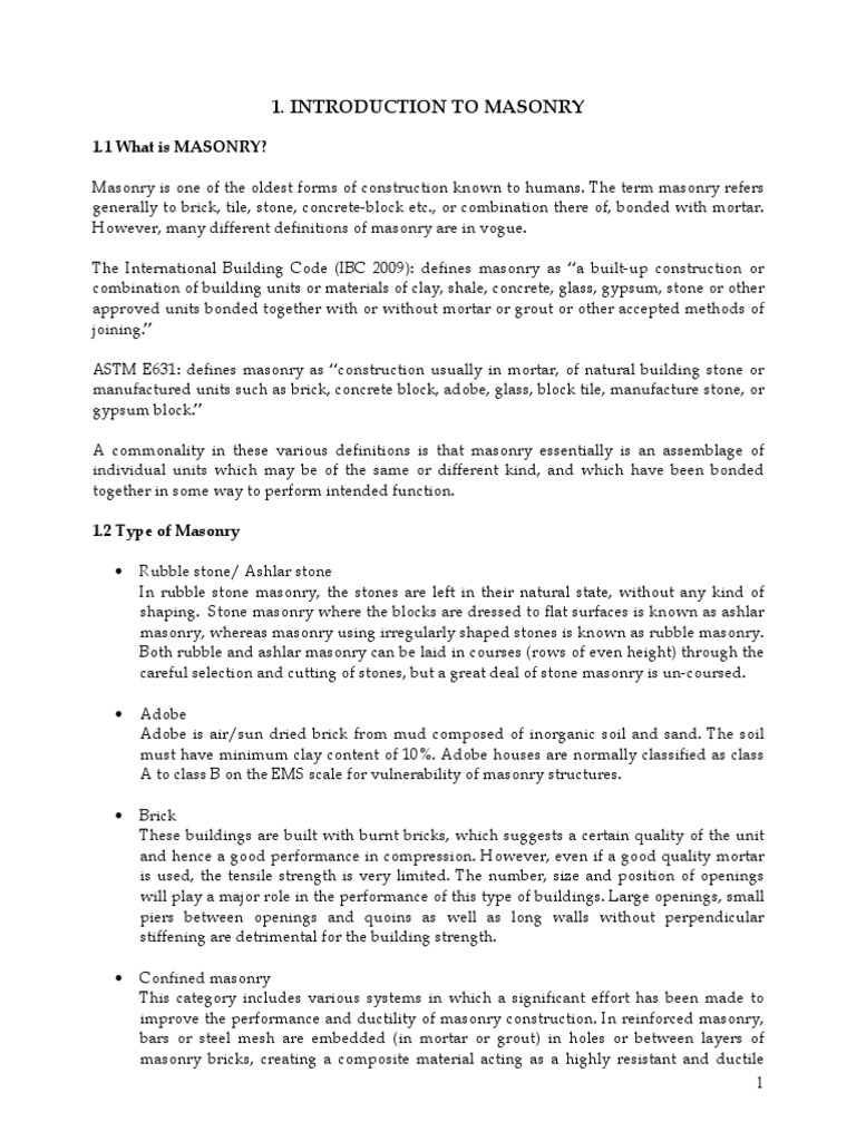 Introduction To Masonry | PDF | Masonry | Brick