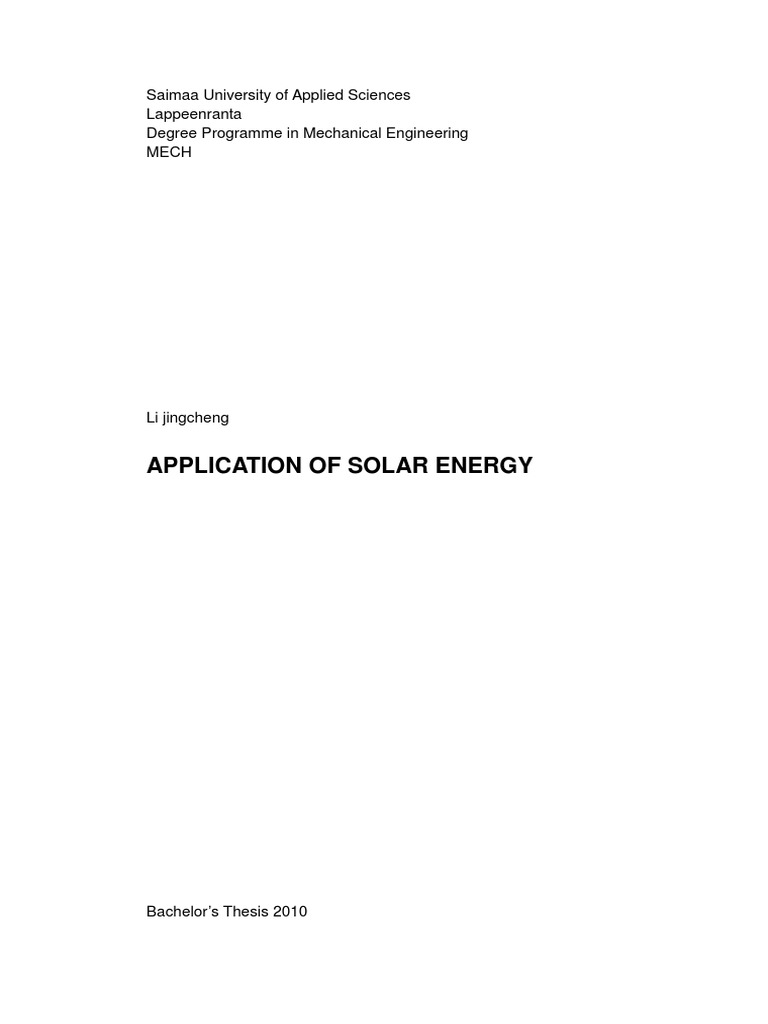 APPLICATION OF SOLAR ENERGY.pdf | Solar Energy | Photovoltaics