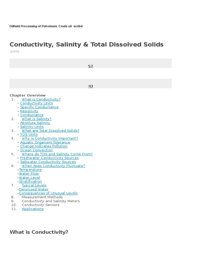 Conductivity, Salinity & Total Dissolved Solids | PDF | Salinity | Seawater