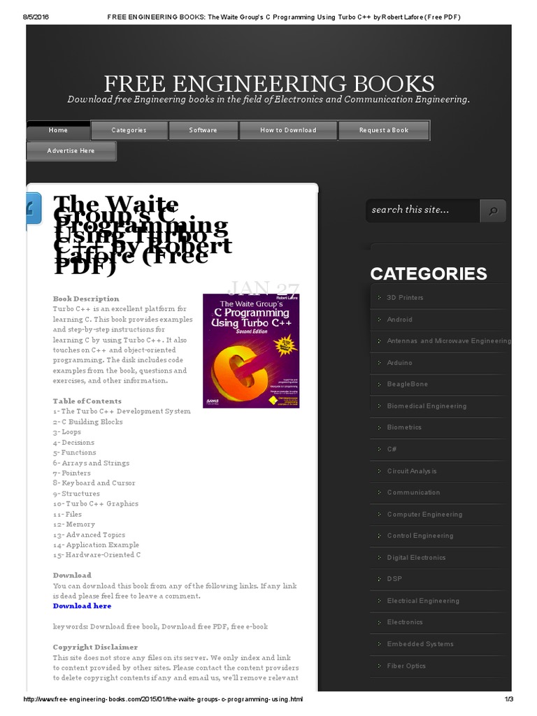 Free Engineering Books: The Waite Group's C Programming Using Turbo C++ ...