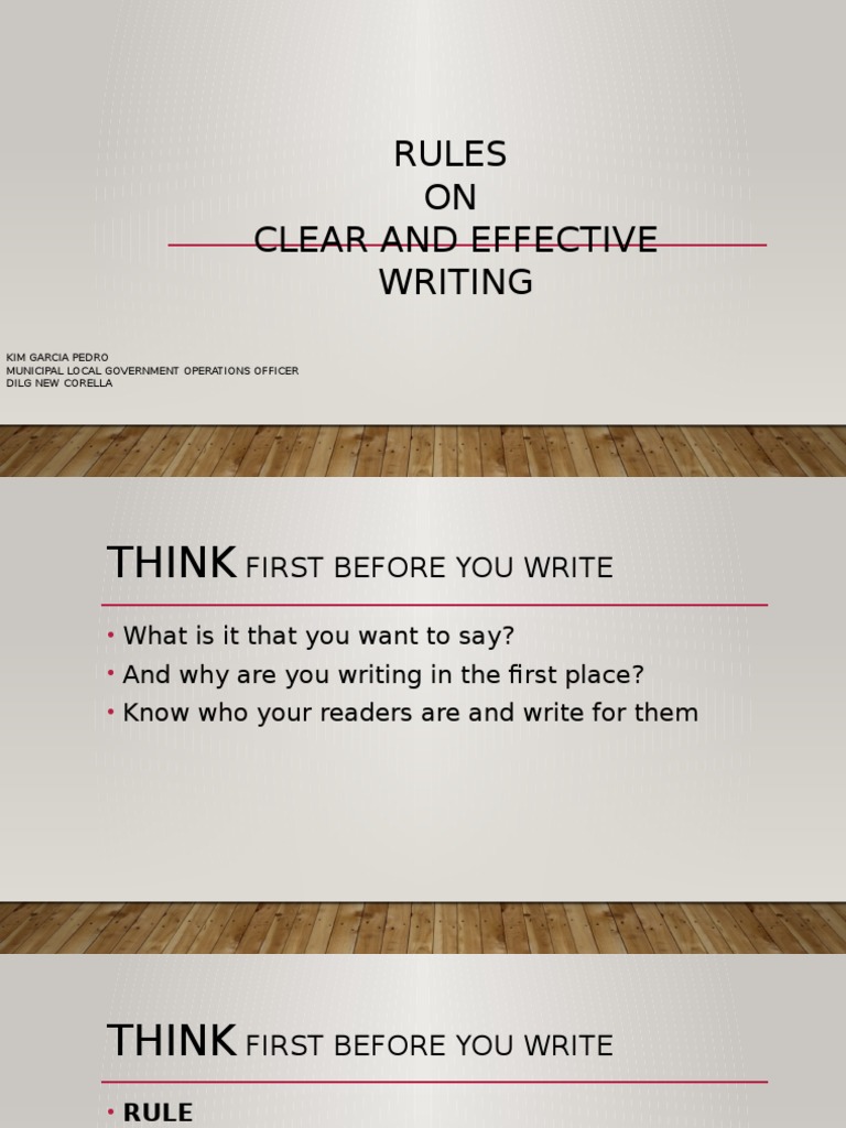 Rules ON Clear and Effective Writing: Kim Garcia Pedro Municipal Local ...
