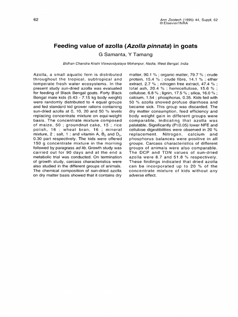 Azolla Feeding Value for Goats | PDF | Science & Mathematics