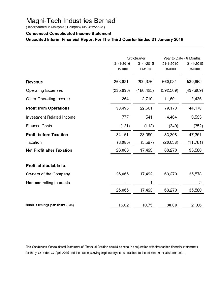 Magni-Tech Industries Berhad | PDF | Financial Statement | Earnings Per ...