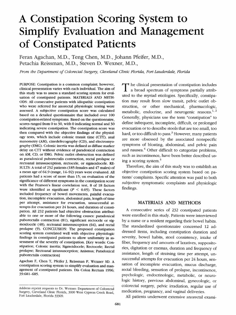 Measure Constipation Scoring System | Constipation | Digestive System