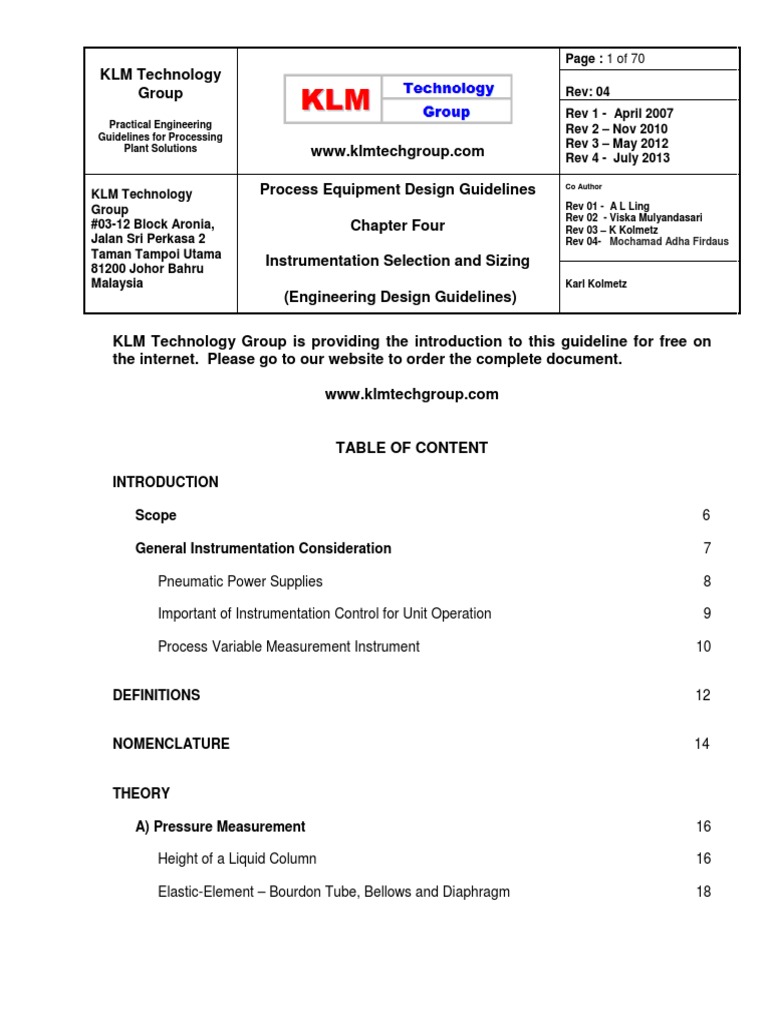 ENGINEERING DESIGN GUIDELINES Instrumentation Sizing and Selection Rev ...