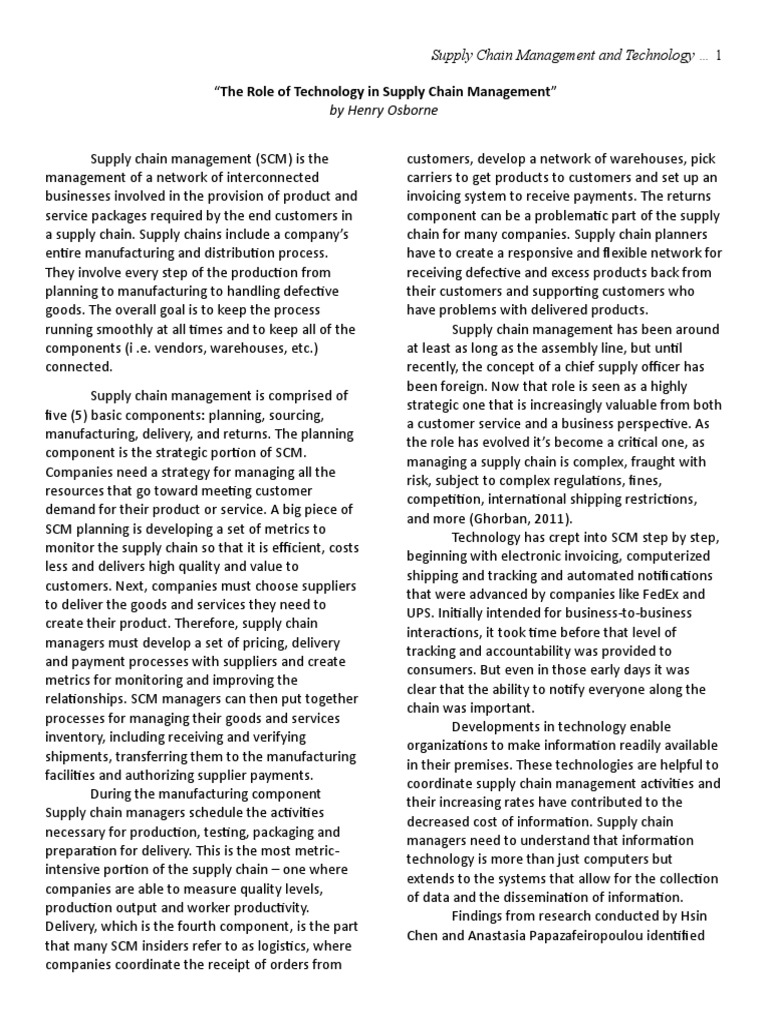 The Role in Technology in Supply Chain Management | PDF | Supply Chain ...