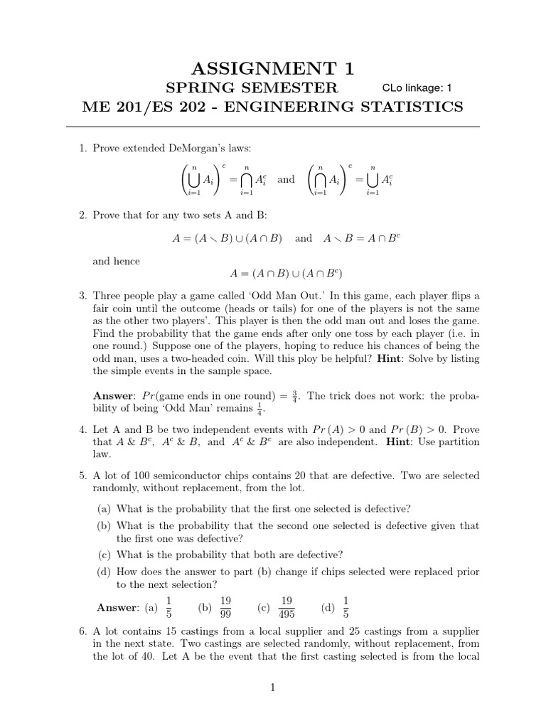 Assignment 1 - Engineering Statistics | PDF | Probability | Statistical ...