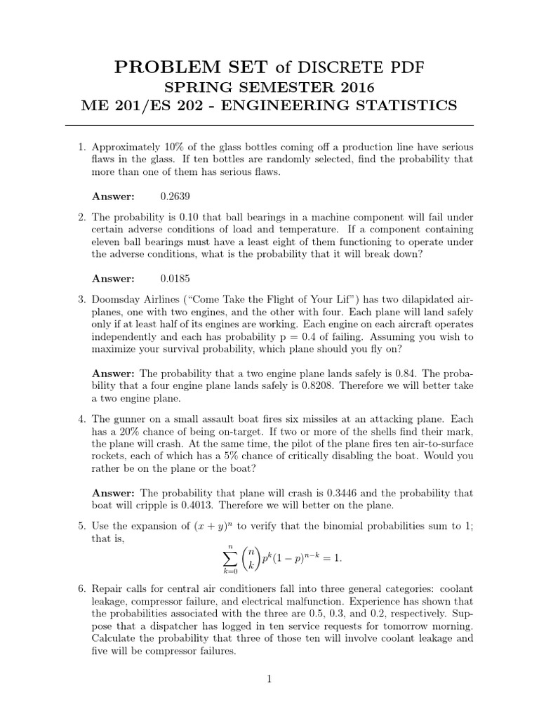 Problem Set 3 - Engineering Statistics PDF | PDF | Poisson Distribution | Teaching Mathematics