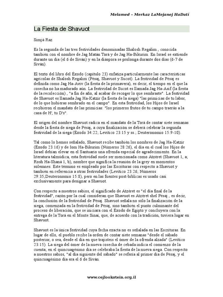 Significado y Celebración de Shavuot | PDF | Pascua | Sucot