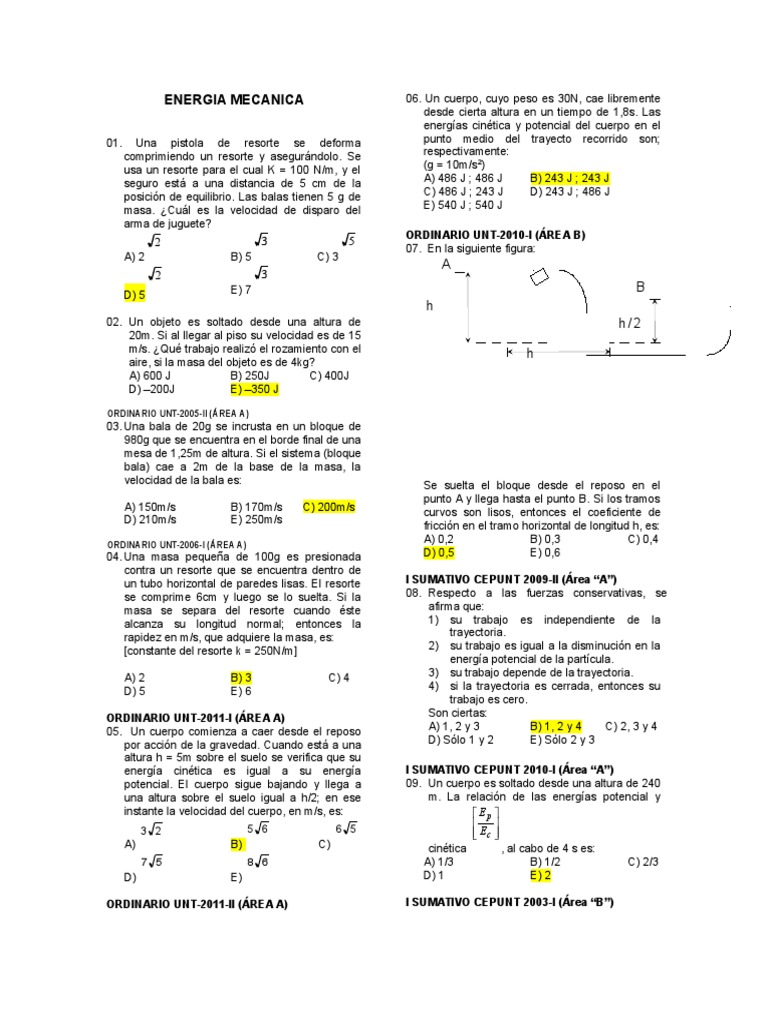 Examen Energia Mecanica | PDF | Munición | Masa