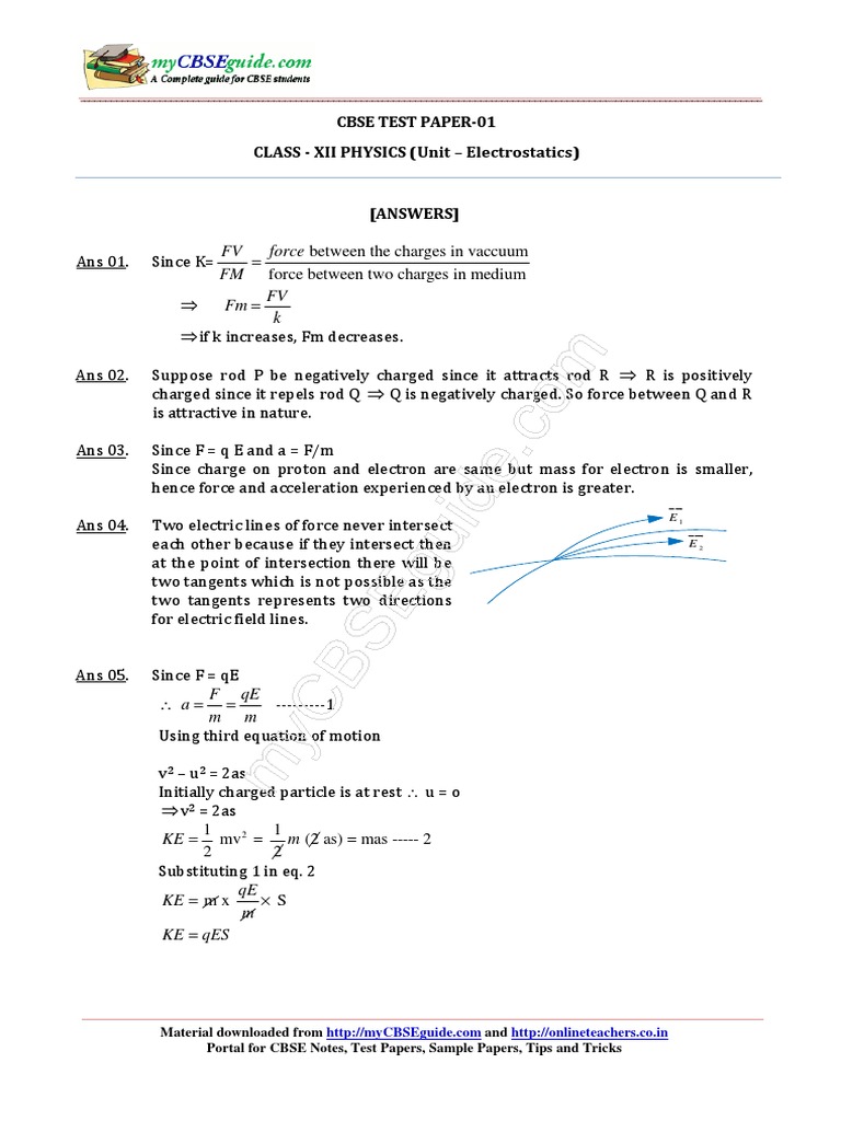 Grade 12 Electrostatics Test Answers | PDF | Electric Charge | Electron