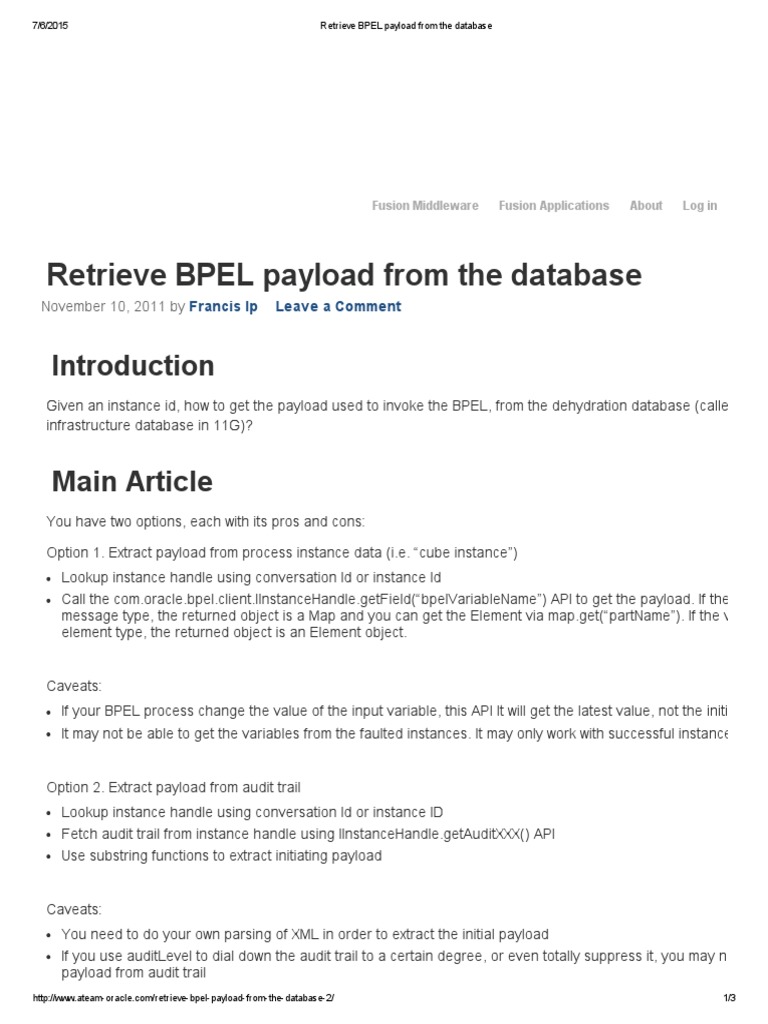 Retrieve BPEL Payload From The Database | PDF | Application Programming ...