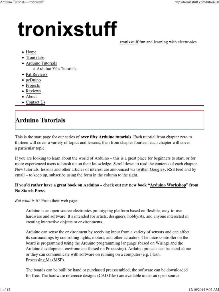Tronixstuff Arduino-Tutorials PDF | Download Free PDF | Arduino | Electronics