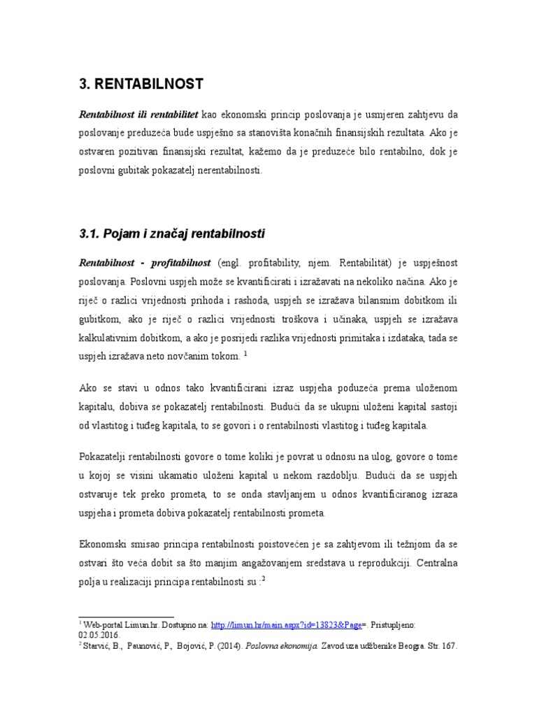 Rentabilnost: 3.1. Pojam I Značaj Rentabilnosti | PDF