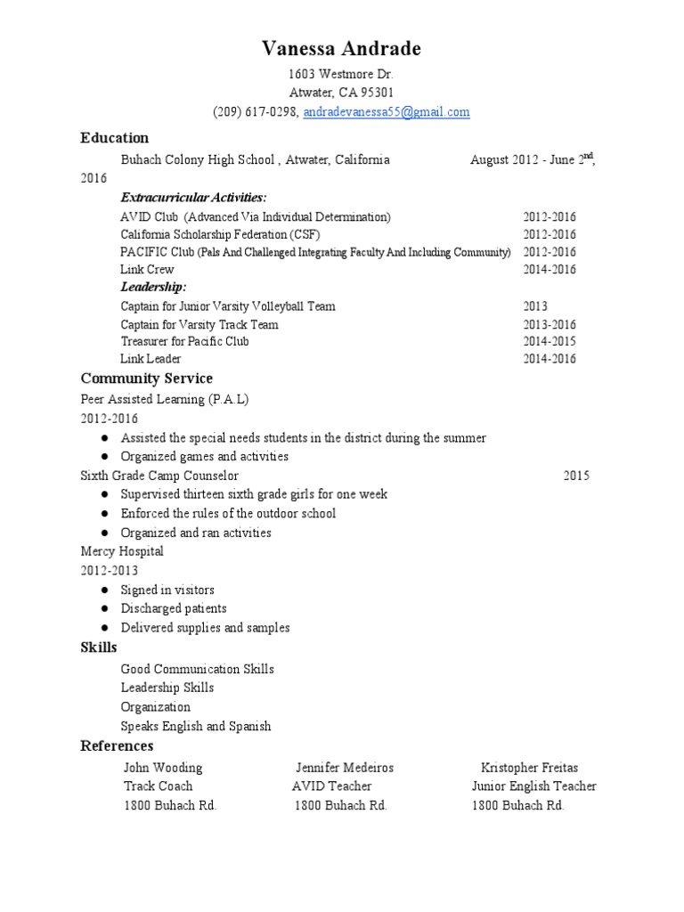 Vanessa Andrade's High School Resume | PDF