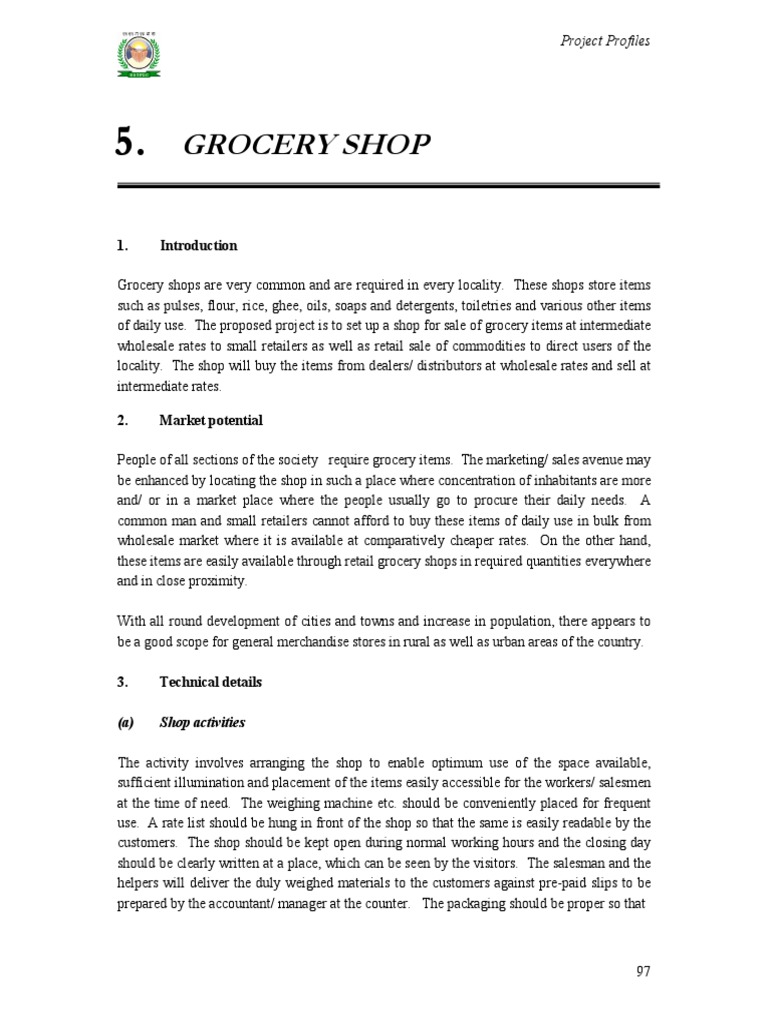 Grocery Shop: Project Profiles | PDF | Grocery Store | Retail