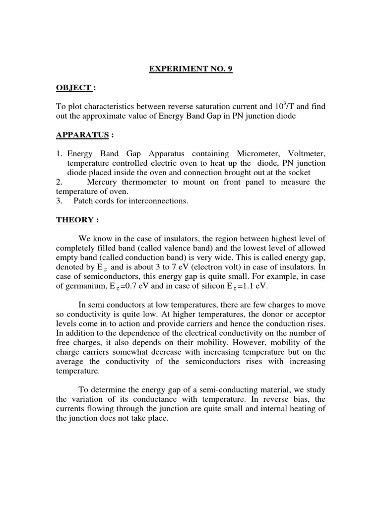 Energy Band Gap Experiment | PDF | Band Gap | Electrical Resistivity And Conductivity
