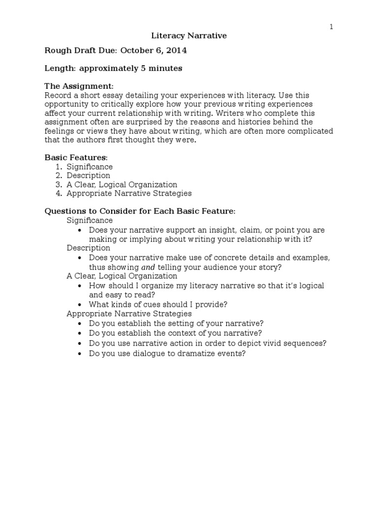 Crafting Your Literacy Narrative | PDF