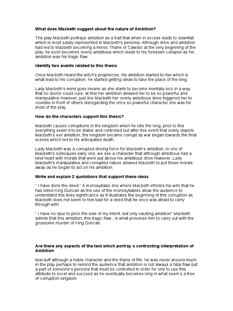 Macbeth Ambition | PDF | Macbeth | Shakespearean Tragedies