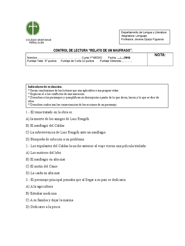 Relato de Un Naufrago Prueba | PDF