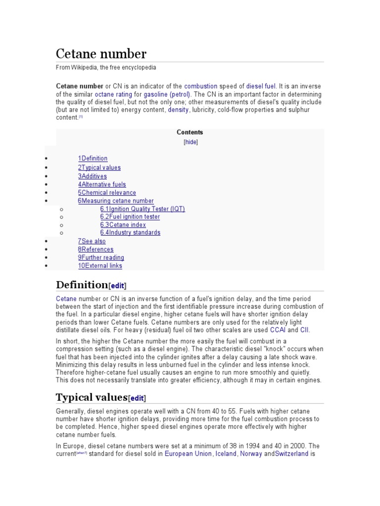 Cetane Number | PDF | Chemical Substances | Chemical Energy Sources