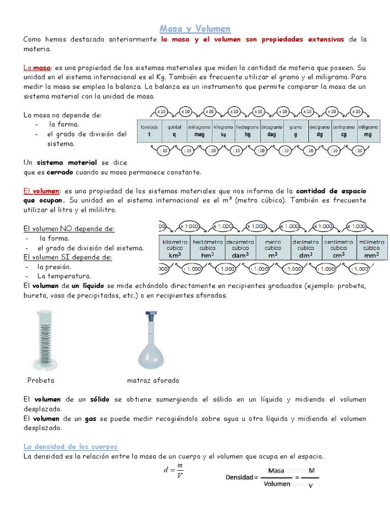 Masa, Volumen y Densidad en Materia | PDF | Ciencia y matemáticas