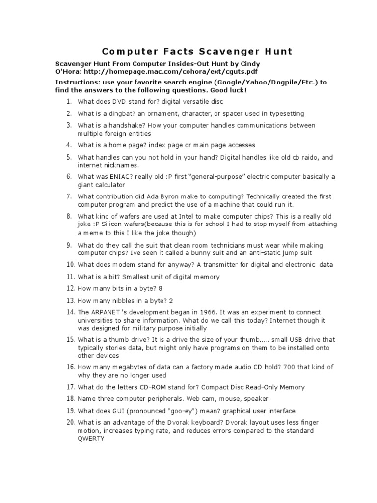 Computer Scavenger Hunt | PDF | Cd Rom | Malware