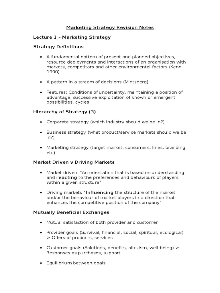 Marketing Strategy Revision Notes | PDF | Market Segmentation ...