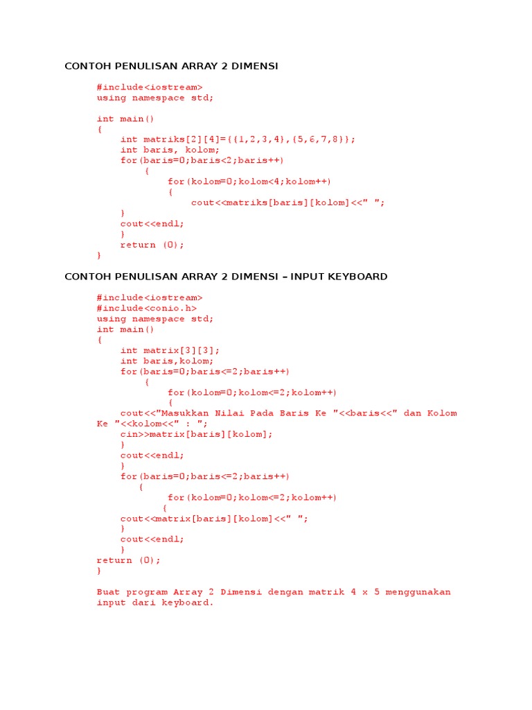 Contoh Penulisan Array 2 Dimensi | PDF | Komputer