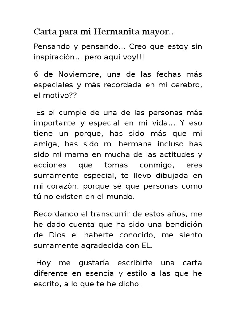 Carta Para Mi Hermanita Mayor