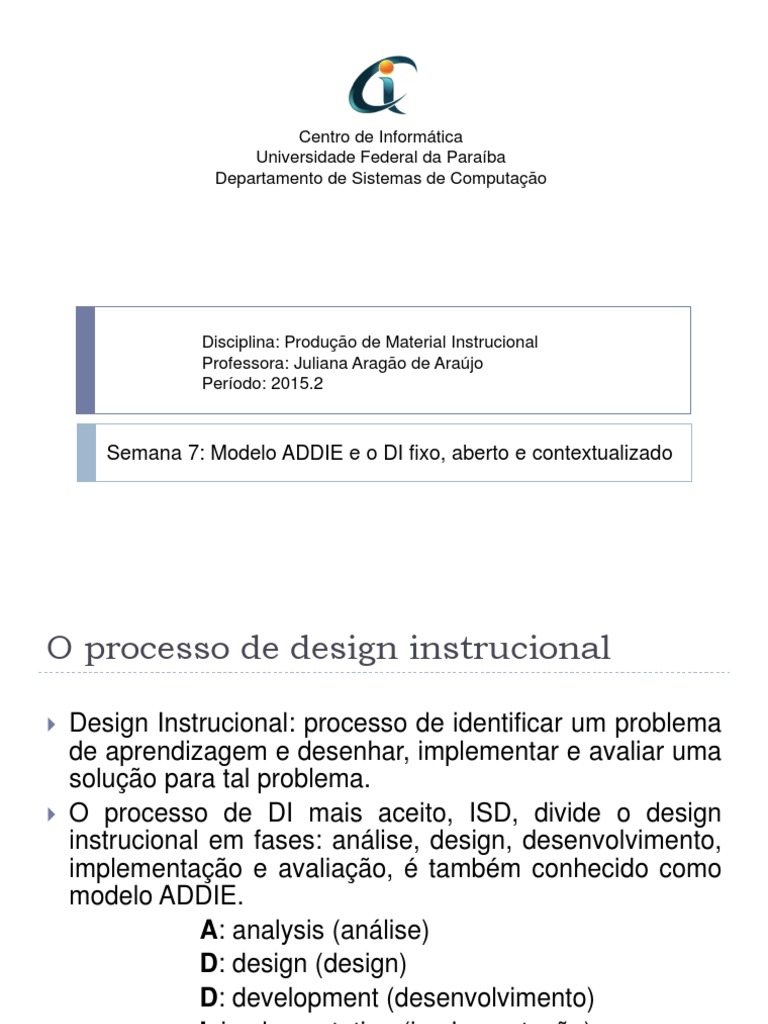 Semana 10-Modelo Addie e o DI Fixo, Aberto e Contextualizado | PDF ...