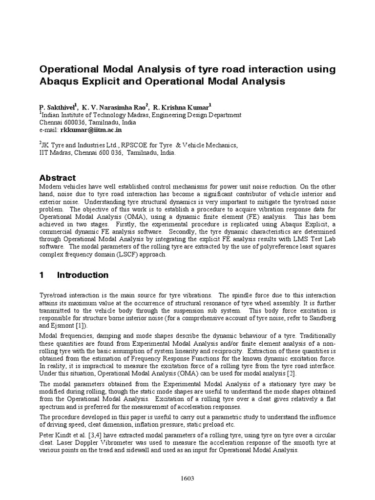 Operational Modal Analysis of Tyre Road Interaction Using Abaqus ...
